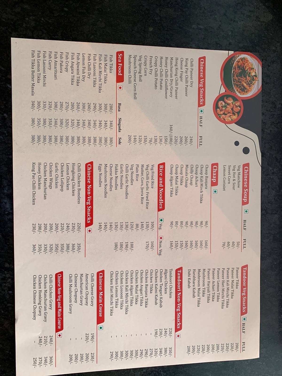 Menu at RICH TABLE, Panchkula