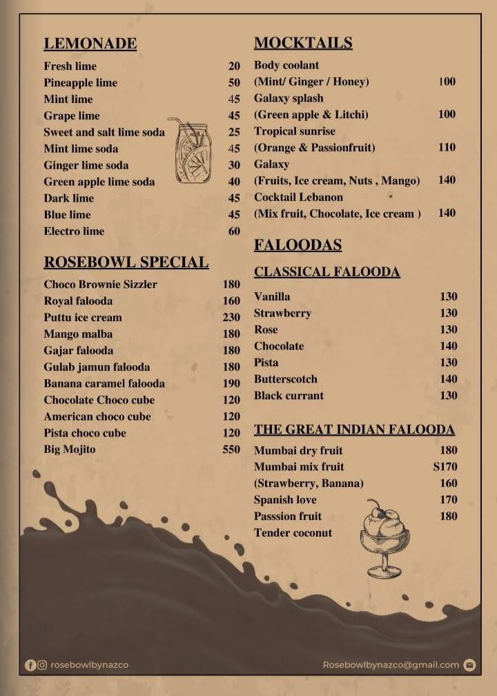 Menu at ROSEBOWL RESTAURANT ( SIGNATURE DISHES BY NAZCO ), Kottarakkara