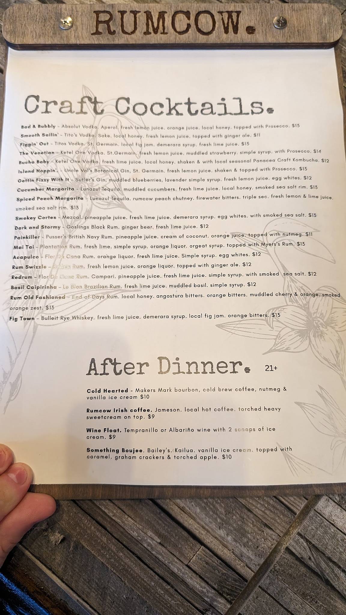 Menu at RUMCOW. pub & bar, Wilmington