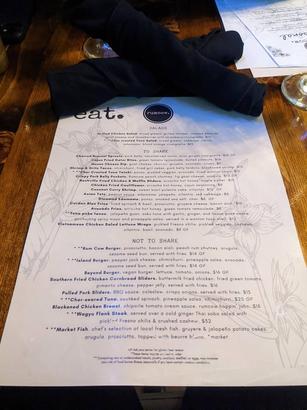 Menu at RUMCOW. pub & bar, Wilmington