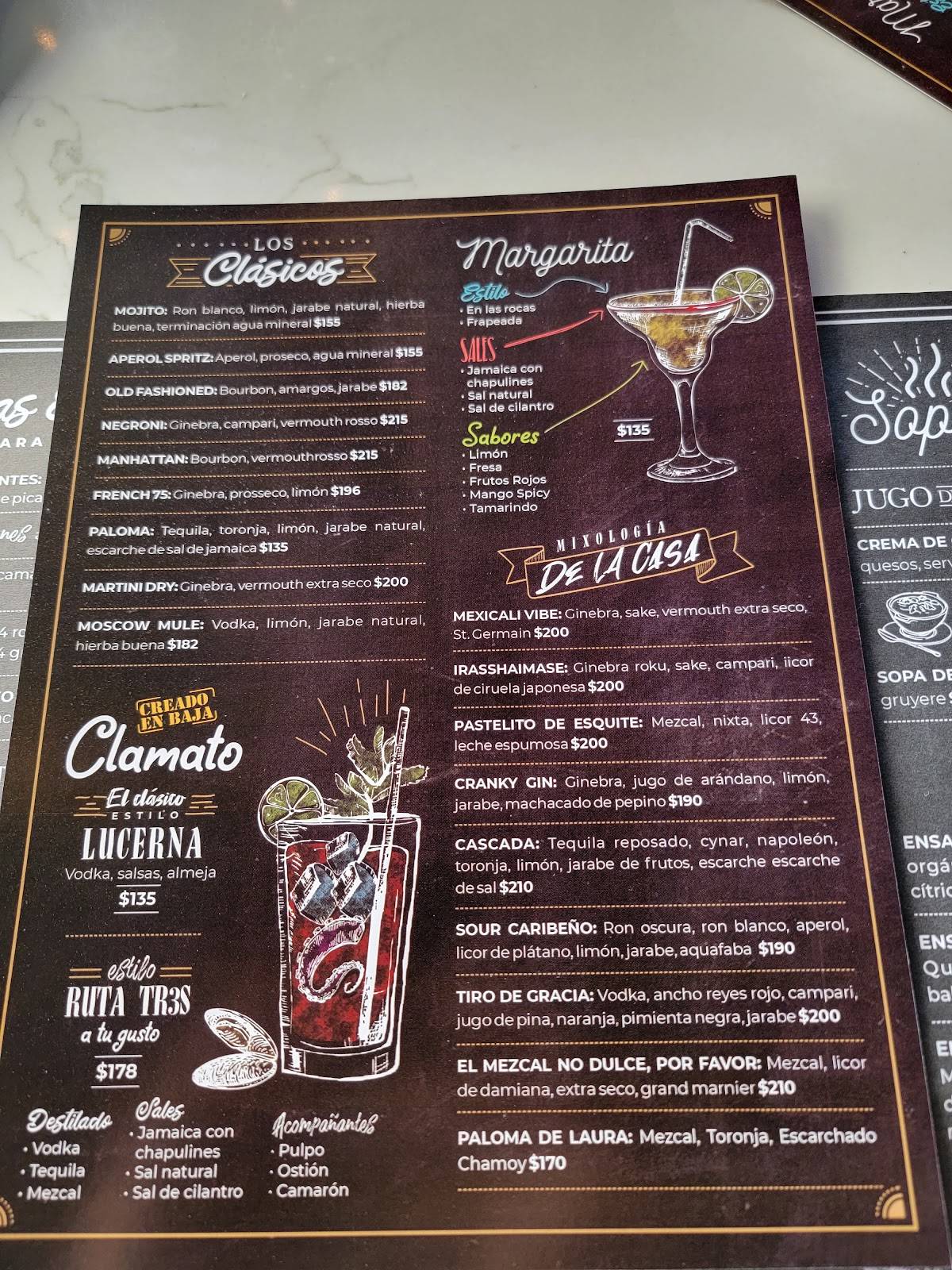 Menu at RUTA TR3S restaurant, Mexicali