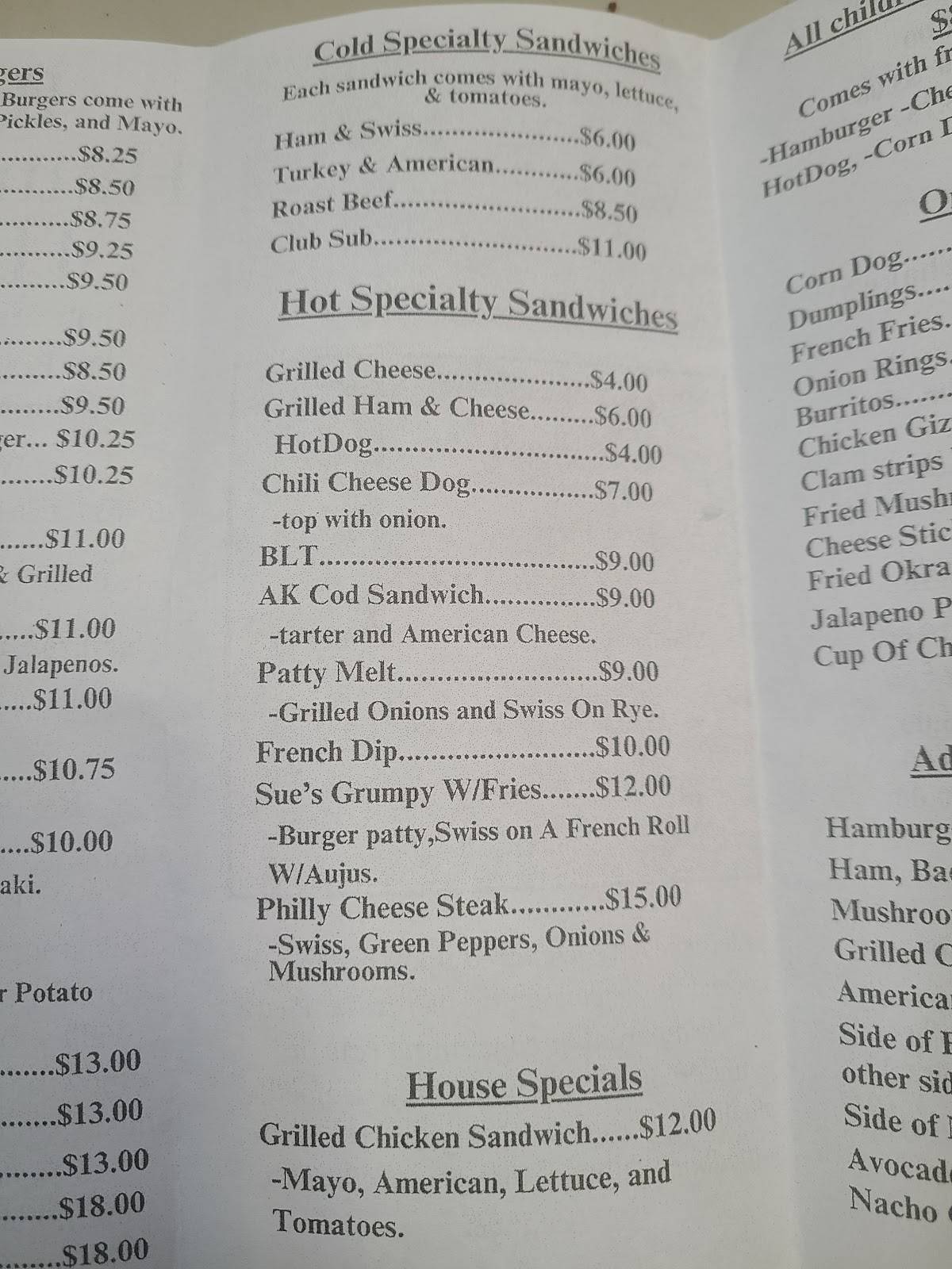 Menu at RW'S Hamburger House restaurant, Palmer, E Palmer-Wasilla Hwy