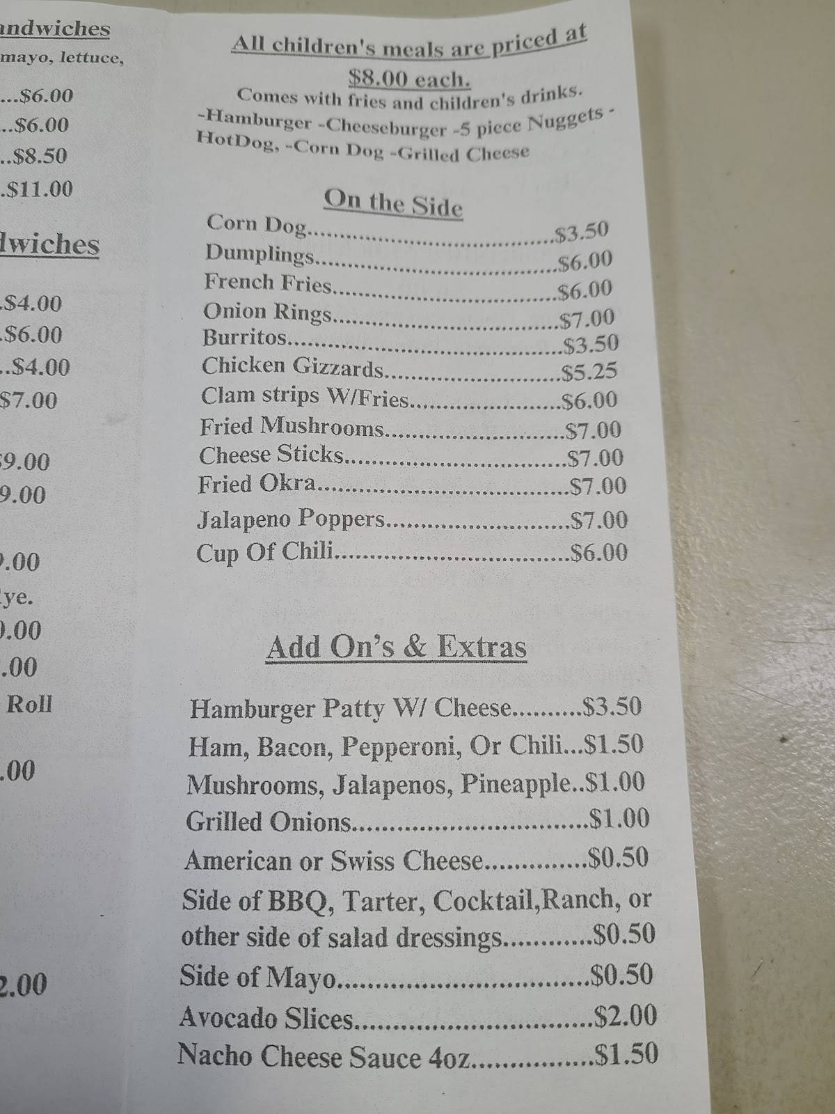 Menu at RW'S Hamburger House restaurant, Palmer, E Palmer-Wasilla Hwy