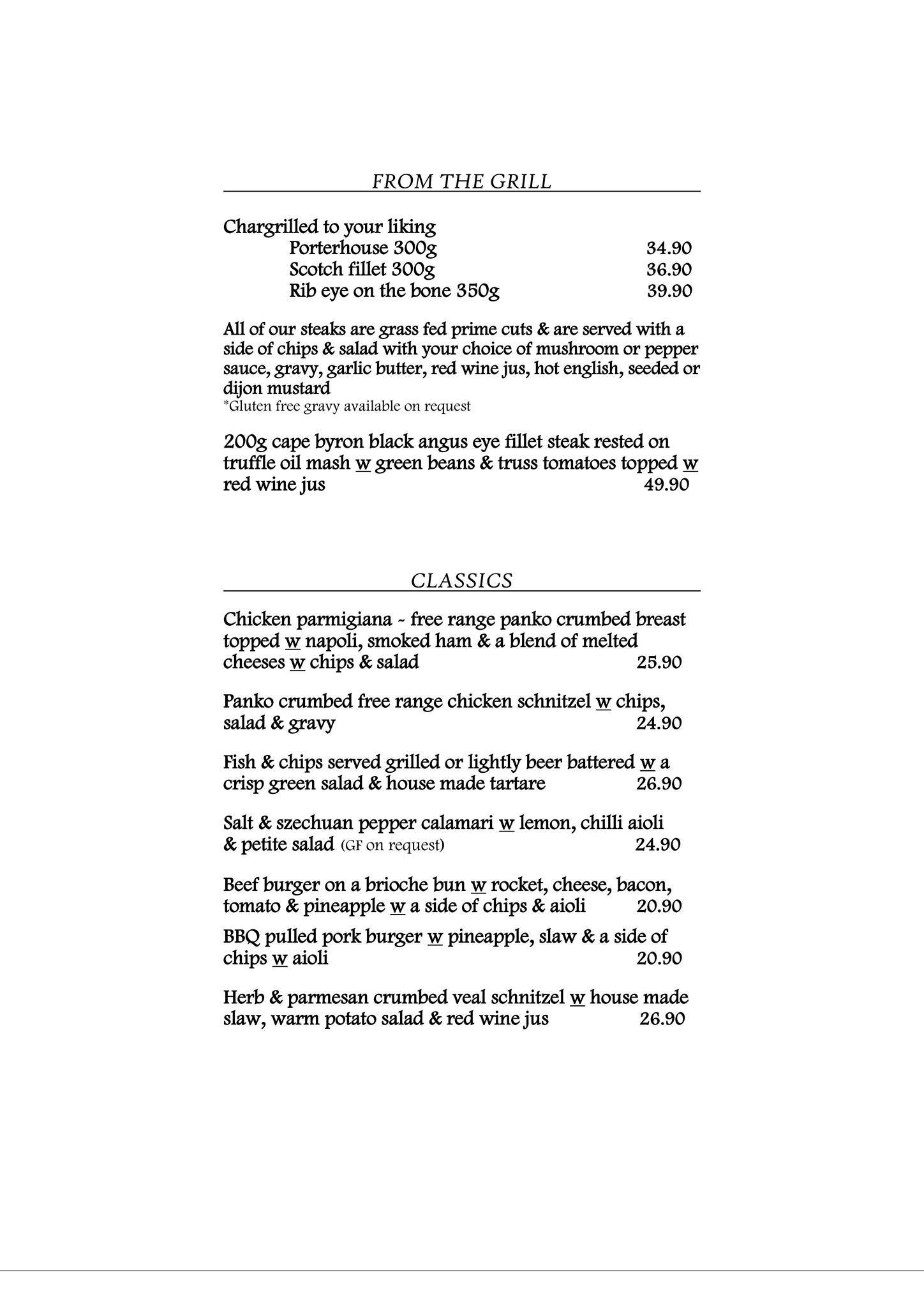 Menu at Racecourse Hotel restaurant, Malvern East