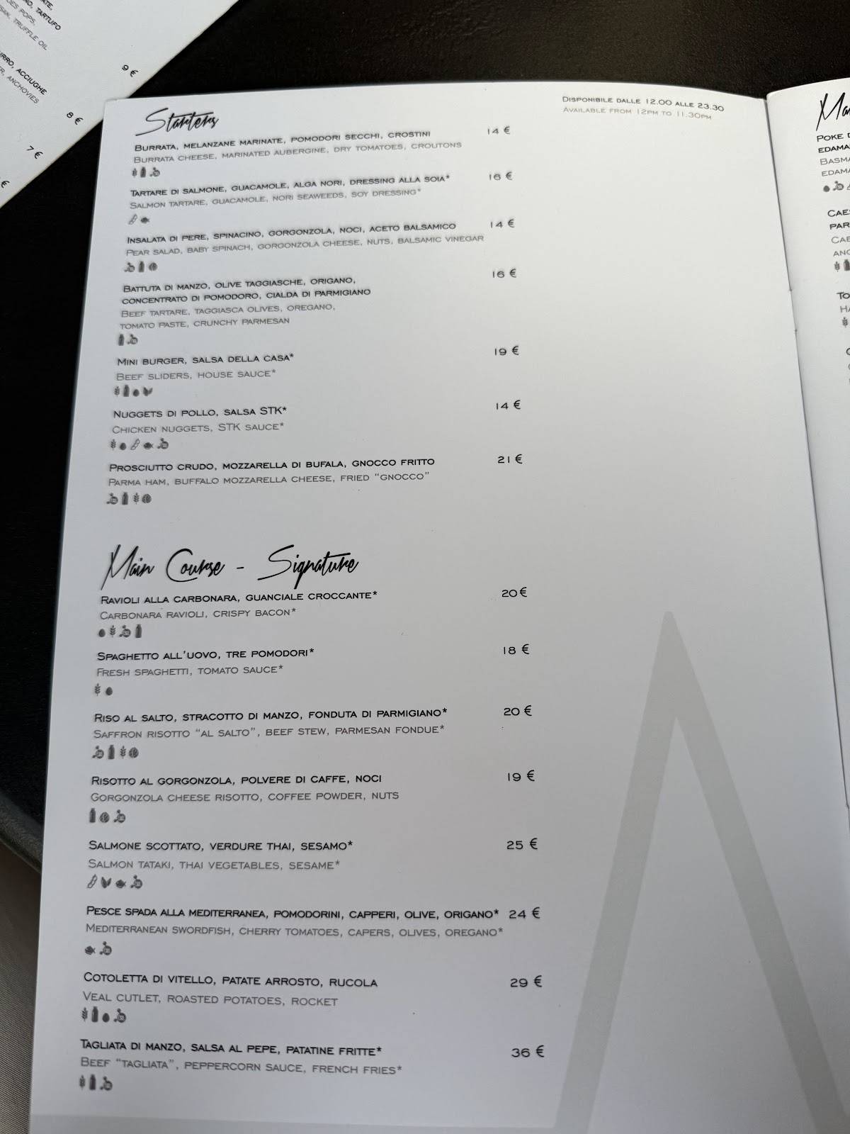 Menu at Radio Rooftop Bar, Milan