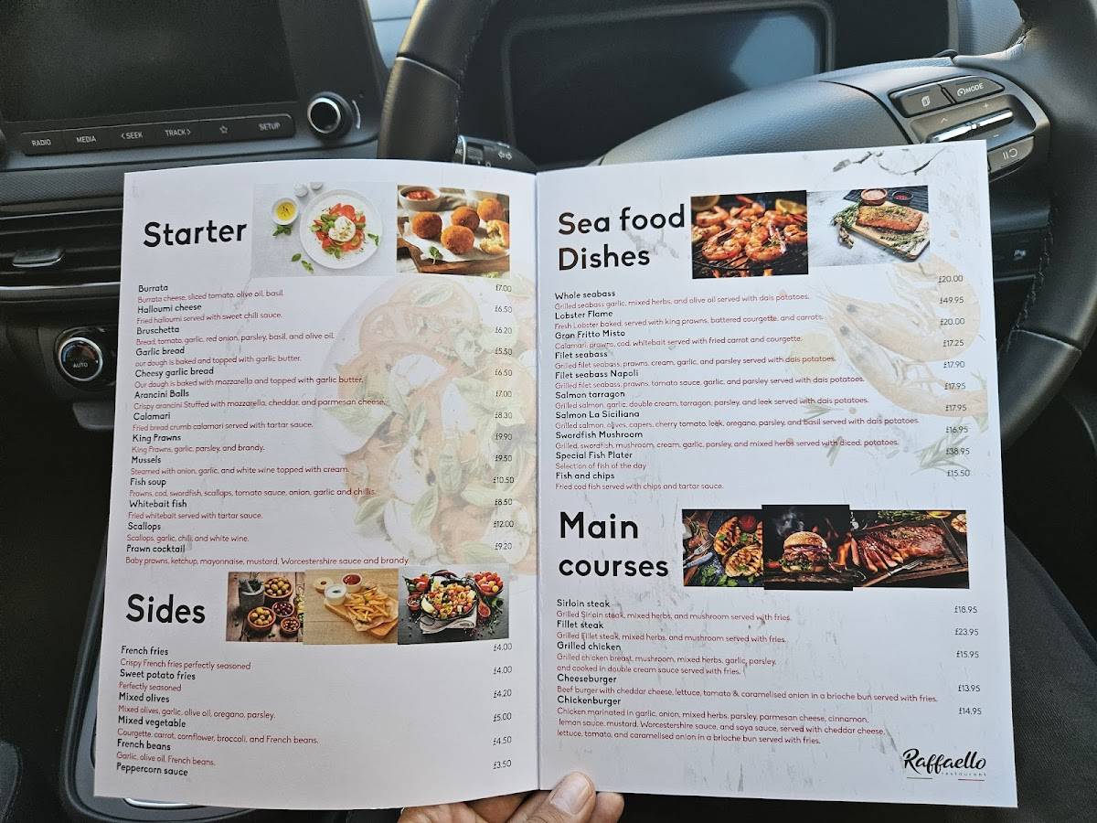Menu at Raffaello restaurant, Brighton
