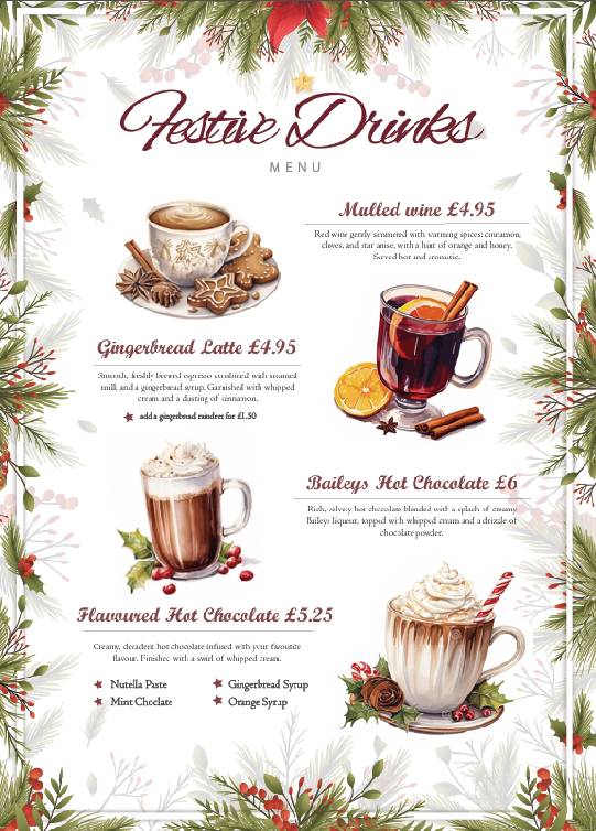 Menu at Raffles Coffee House, Preston