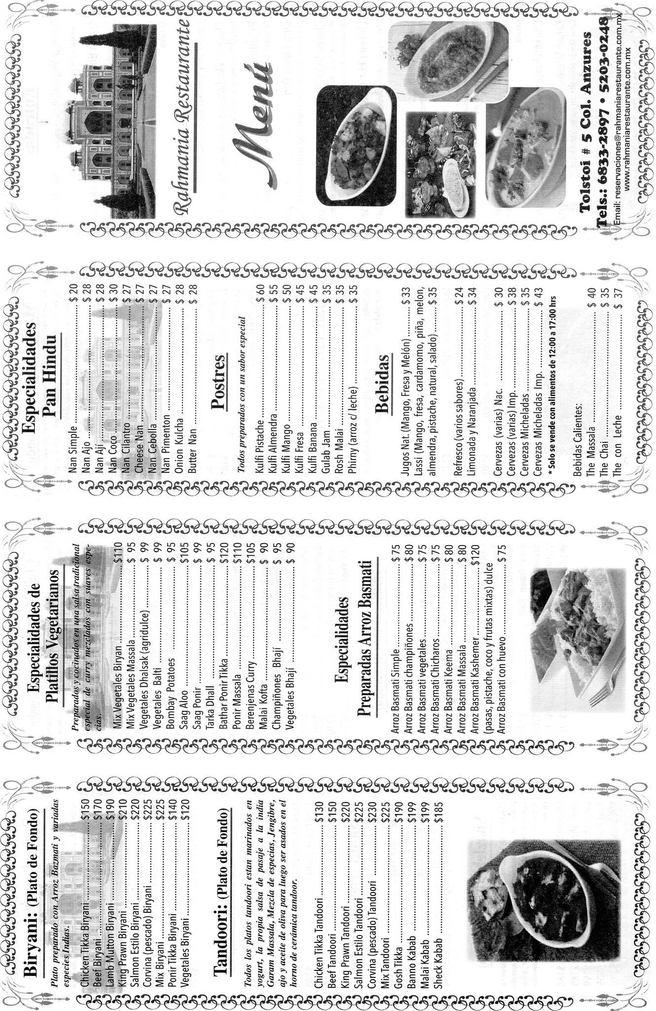 Menu at Rahmania Restaurante Comida India, Mexico City