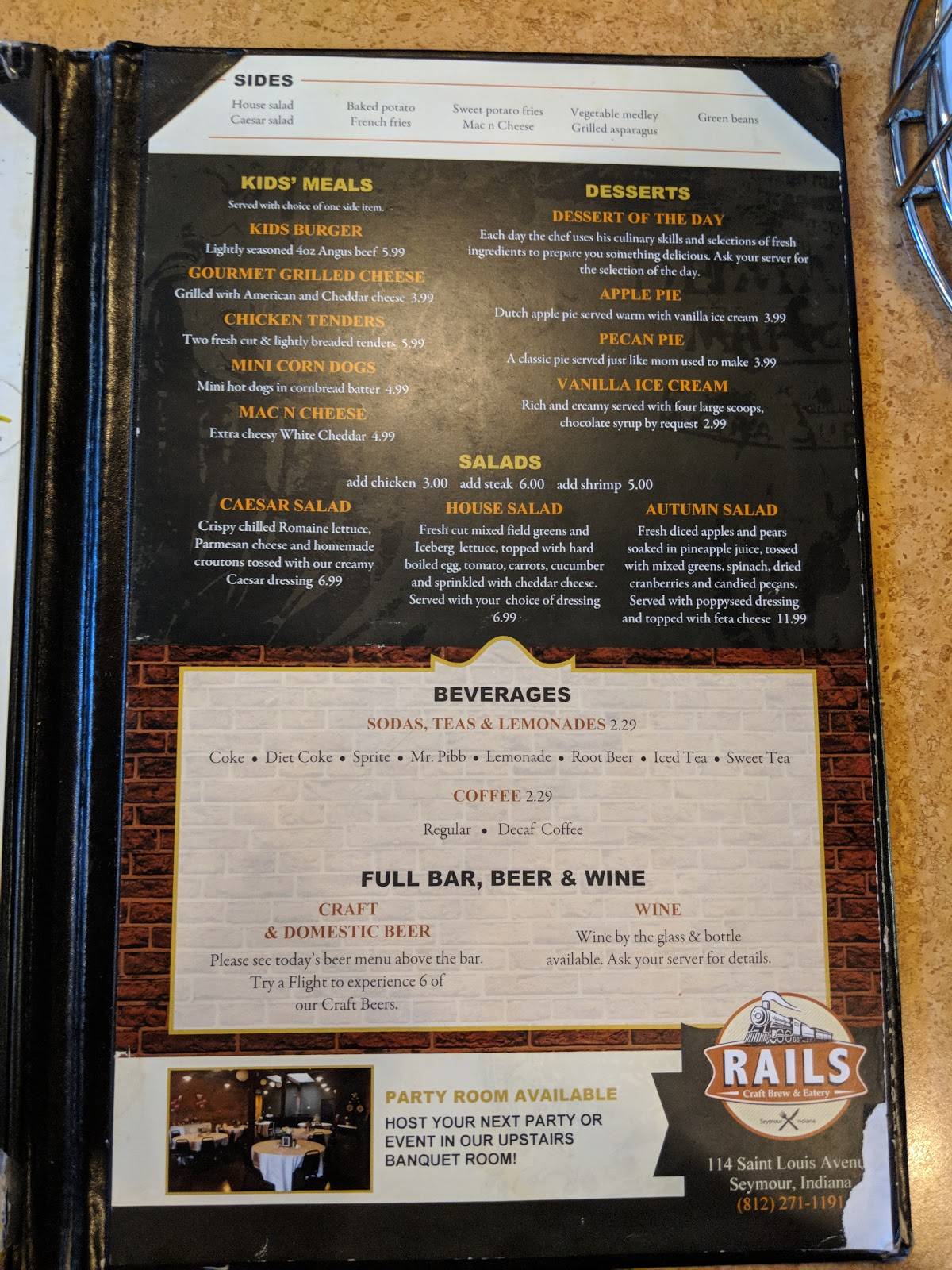 Menu at Rails Craft Brew & Eatery pub & bar, Seymour