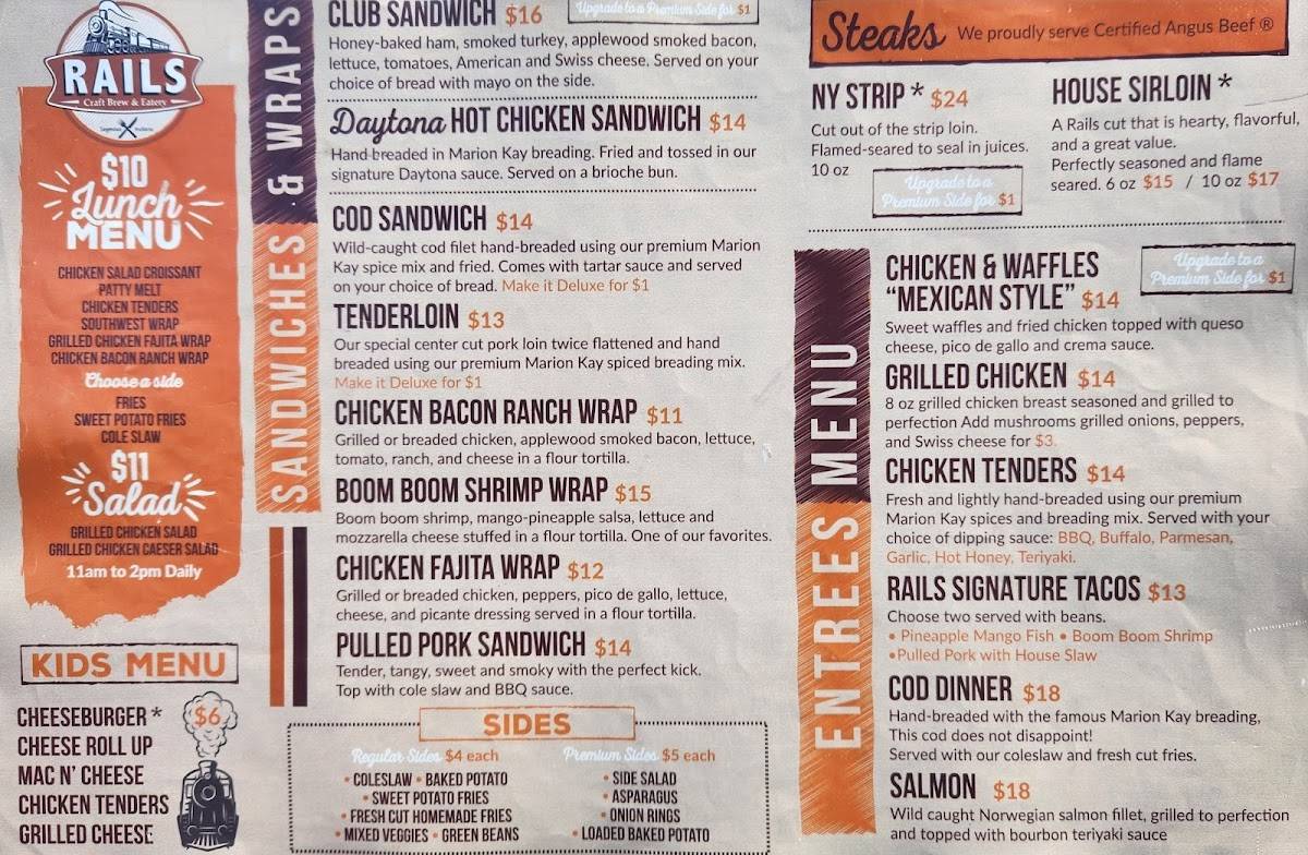 Menu at Rails Craft Brew & Eatery pub & bar, Seymour