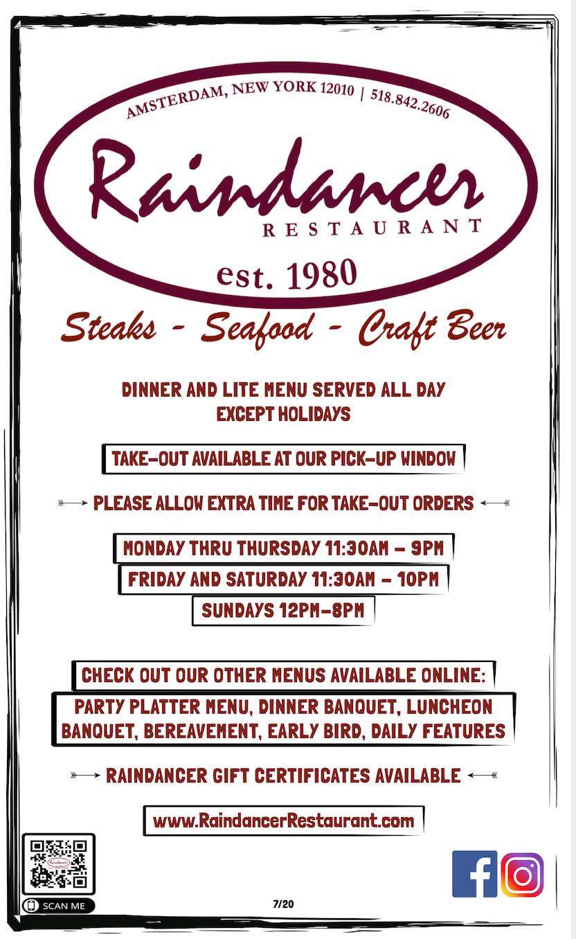 Menu at Raindancer Restaurant, Amsterdam, NY-30
