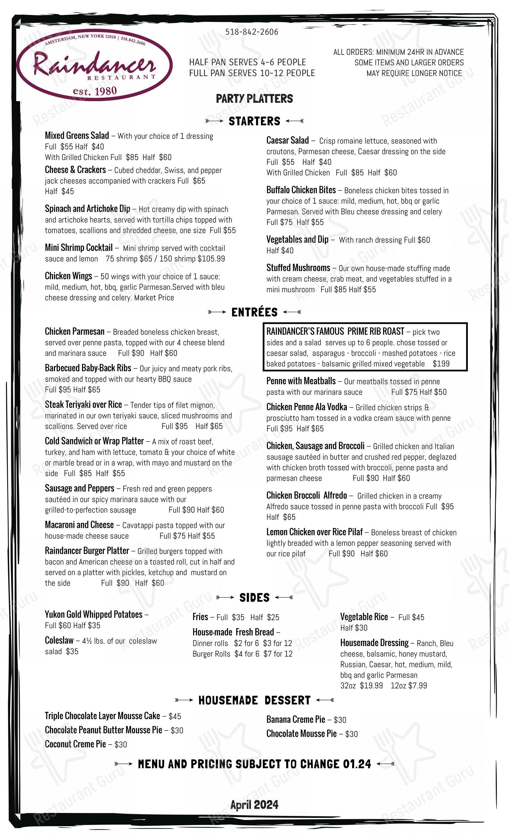 Menu at Raindancer Restaurant, Amsterdam, NY-30