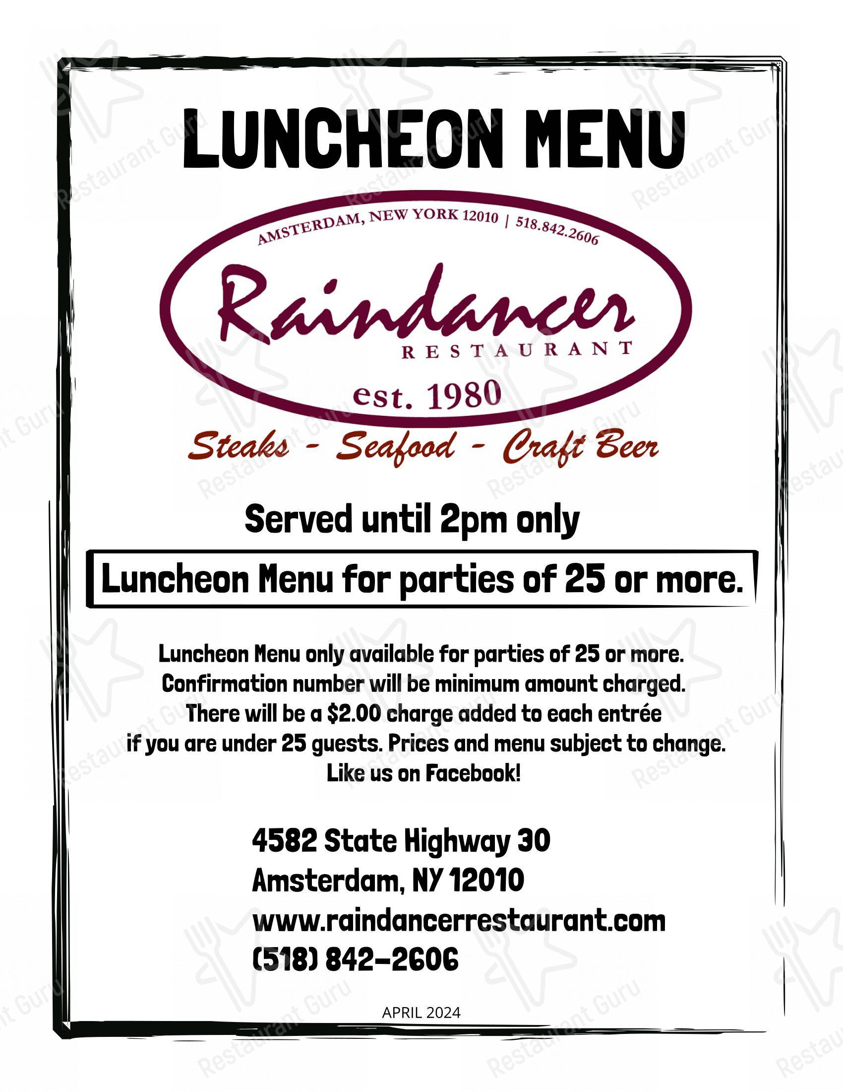 Menu at Raindancer Restaurant, Amsterdam, NY-30
