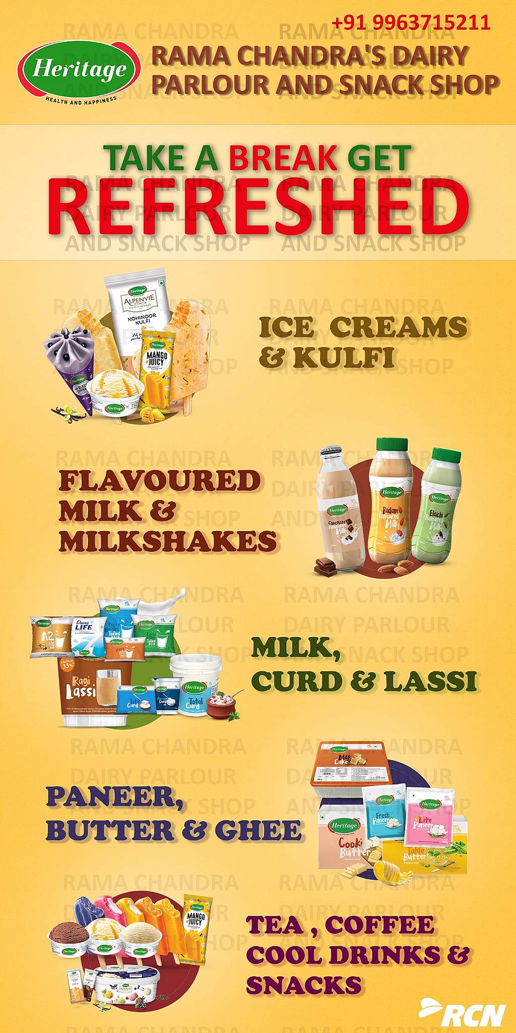 Menu at Rama Chandra's Dairy Parlour and Snack Shop - Heritage, India