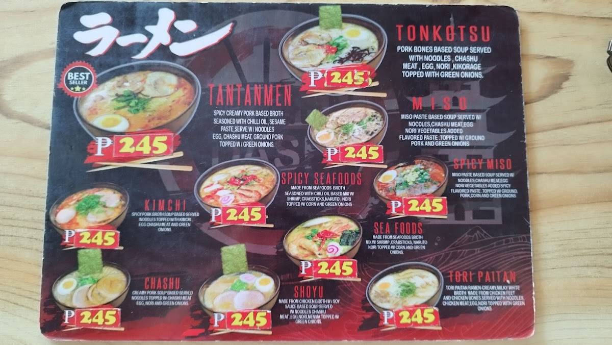 Carta del restaurante Ramen Dashi, Dávao