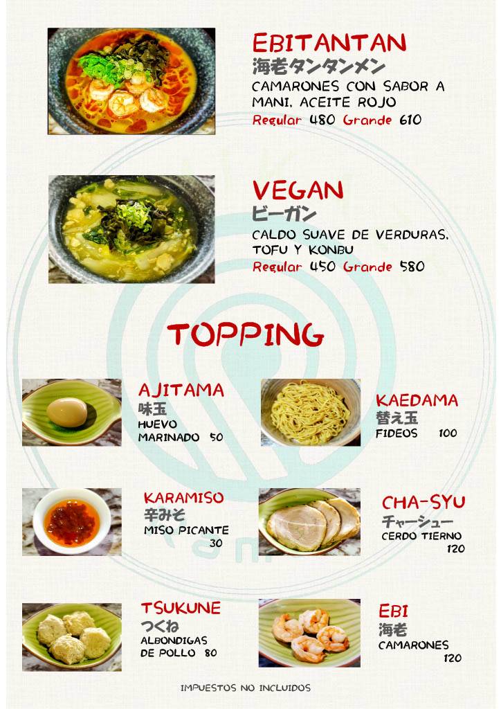 Menu at Ramen NAMIKAZE restaurant, Santo Domingo