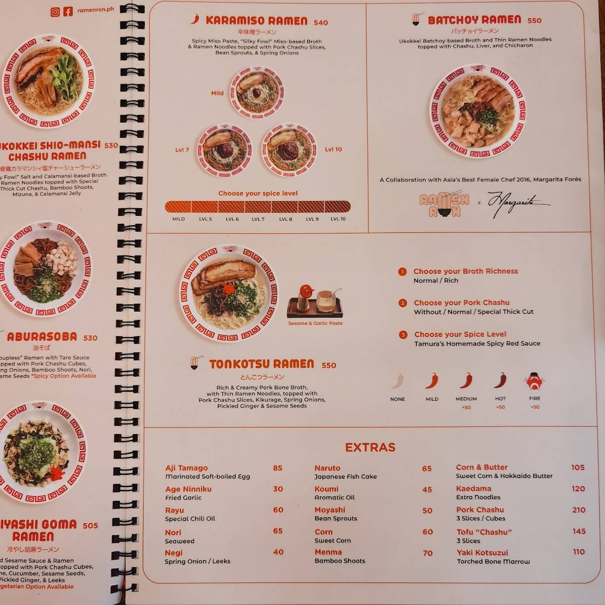 Menu at Ramen Ron Rockwell restaurant, Makati