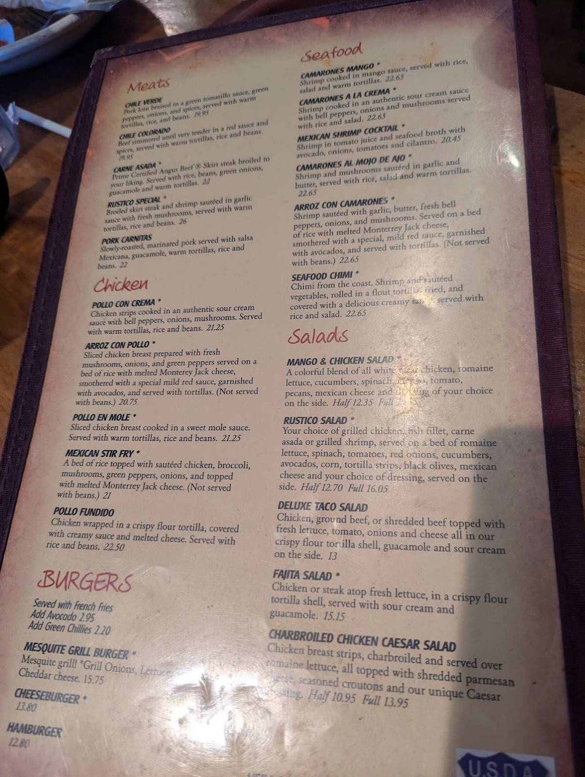 Menu at Rancho Rustico Restaurant, Tucson, E Old Vail Rd