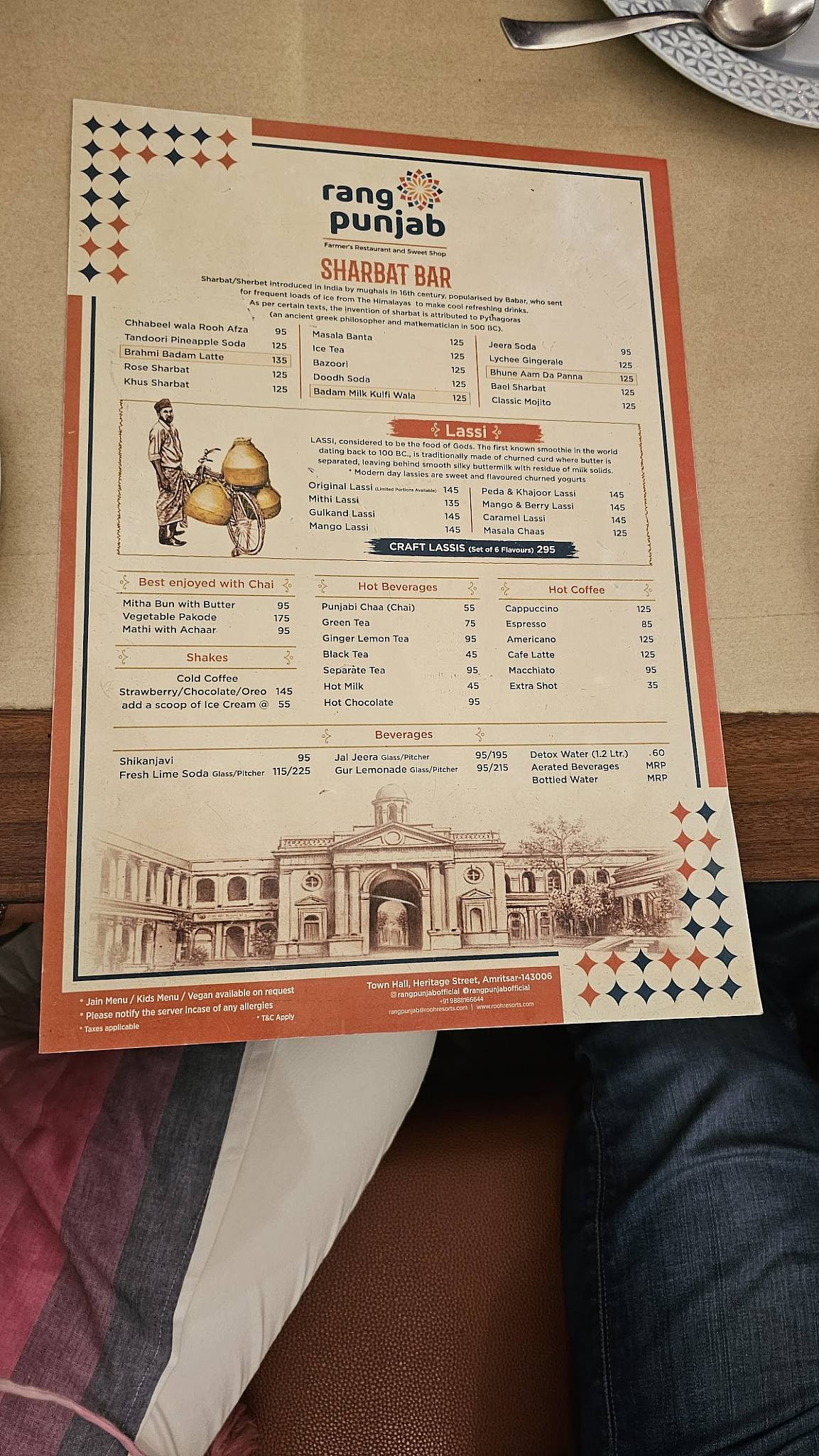 Menu at Rang Punjab, Amritsar
