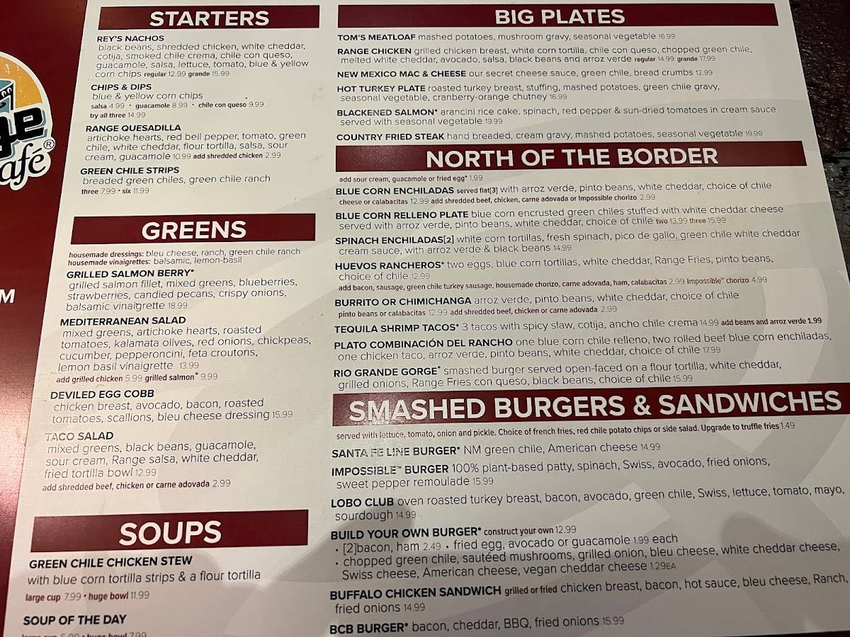 Menu at Range Café Bernalillo desserts, Bernalillo