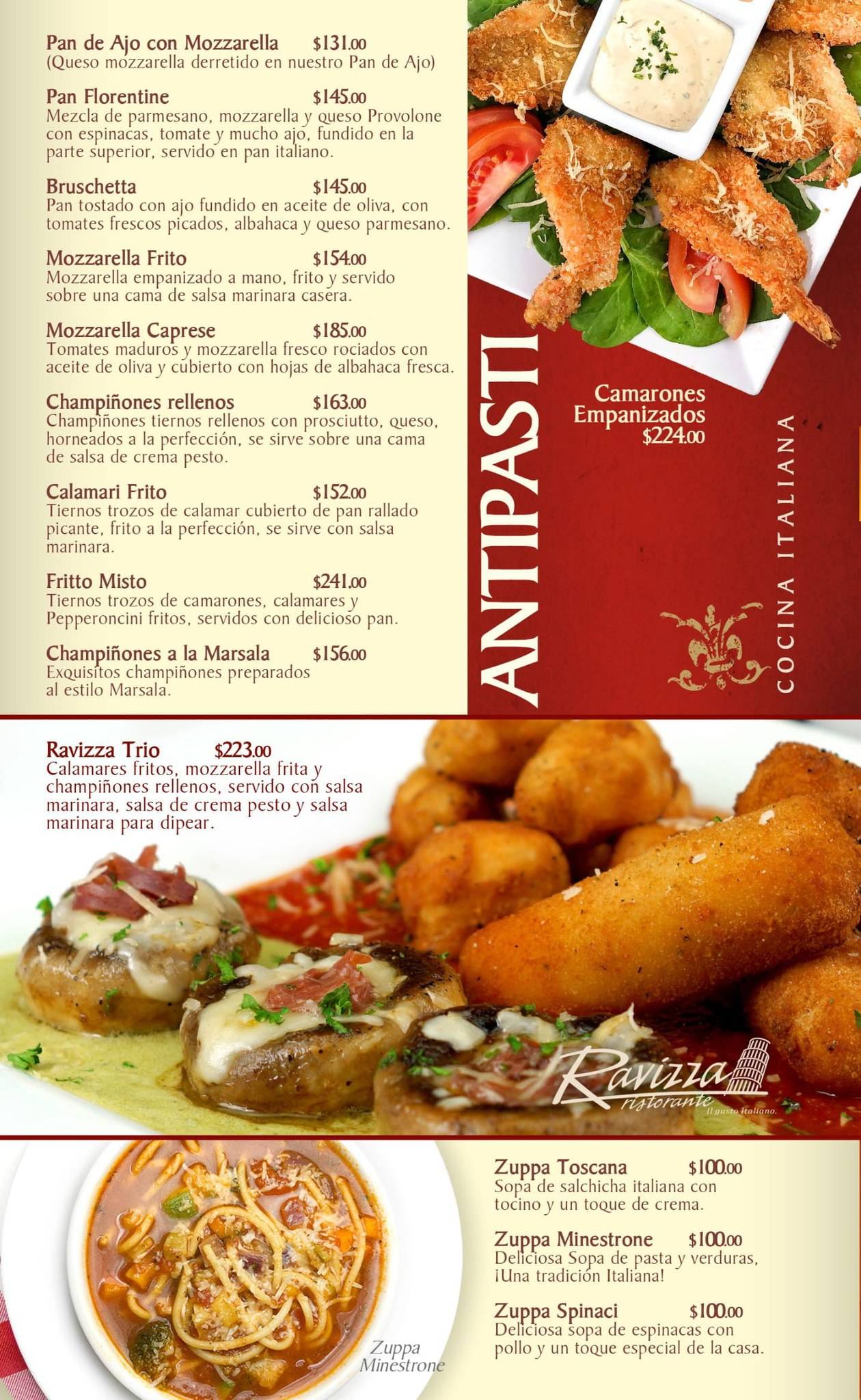 Menu at Ravizza Ristorante restaurant, Mexicali, Blvd. Benito Juárez 1400