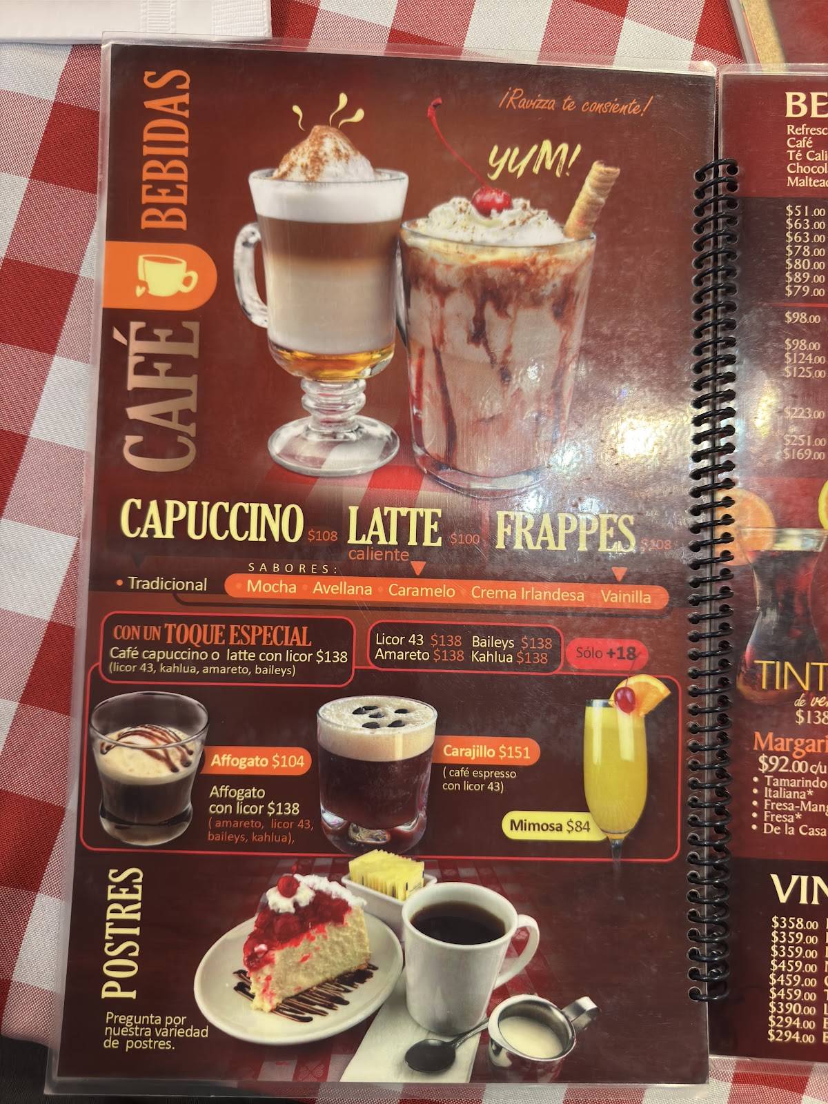 Menu at Ravizza Ristorante restaurant, Mexicali, Blvd. Benito Juárez 1400