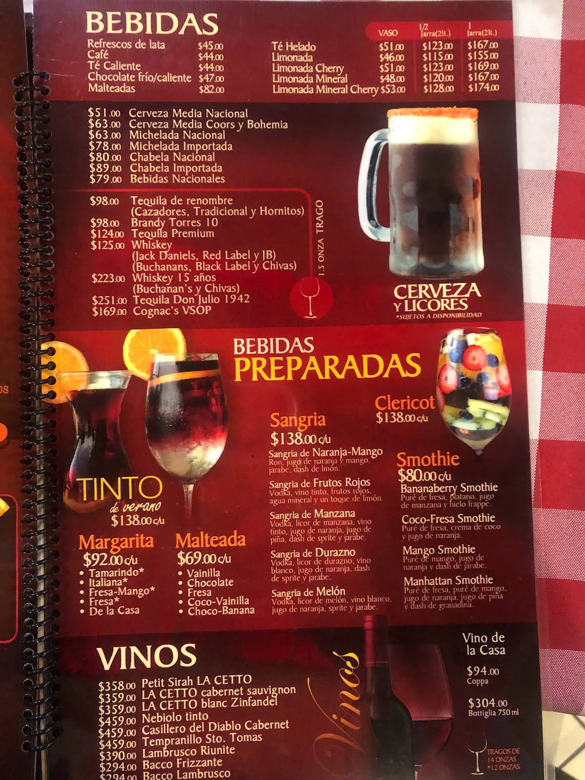 Carta del restaurante Ravizza Ristorante, Mexicali, Blvd. Benito Juárez 1400