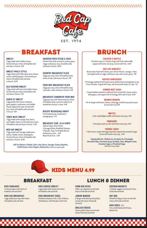 Menu at Red Cap Cafe Santa Fe, Santa Fe, Hwy 6