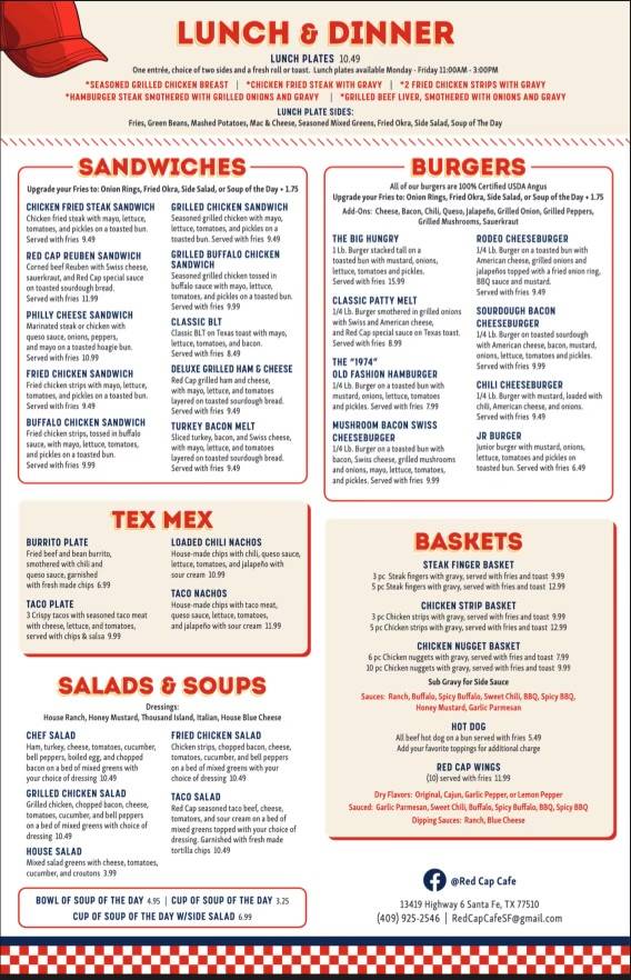 Menu at Red Cap Cafe Santa Fe, Santa Fe, Hwy 6