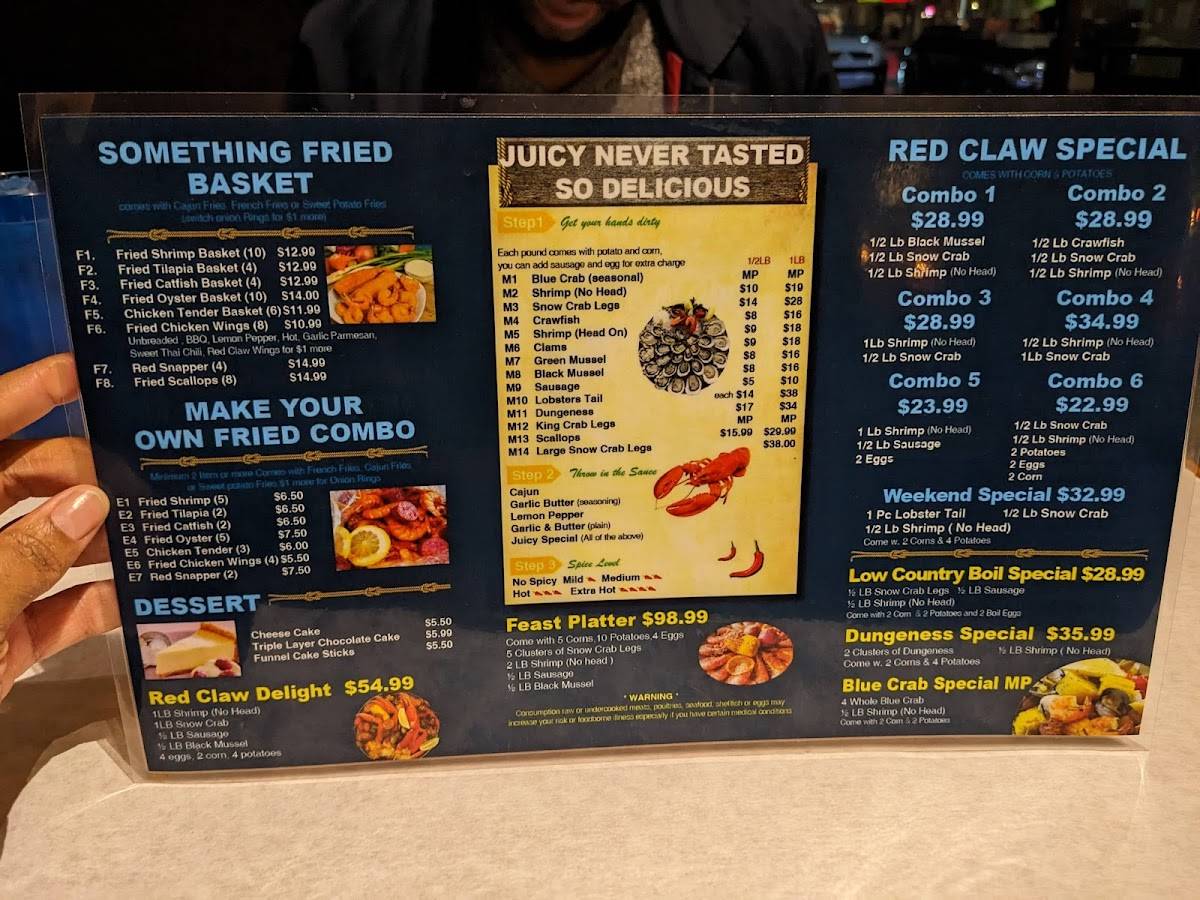 Menu at Red Claw Juicy Seafood & Bar, Statesboro