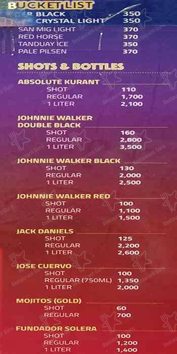 Menu at RED CLOUD KARAOKE FAMILY KTV pub & bar, Quezon City