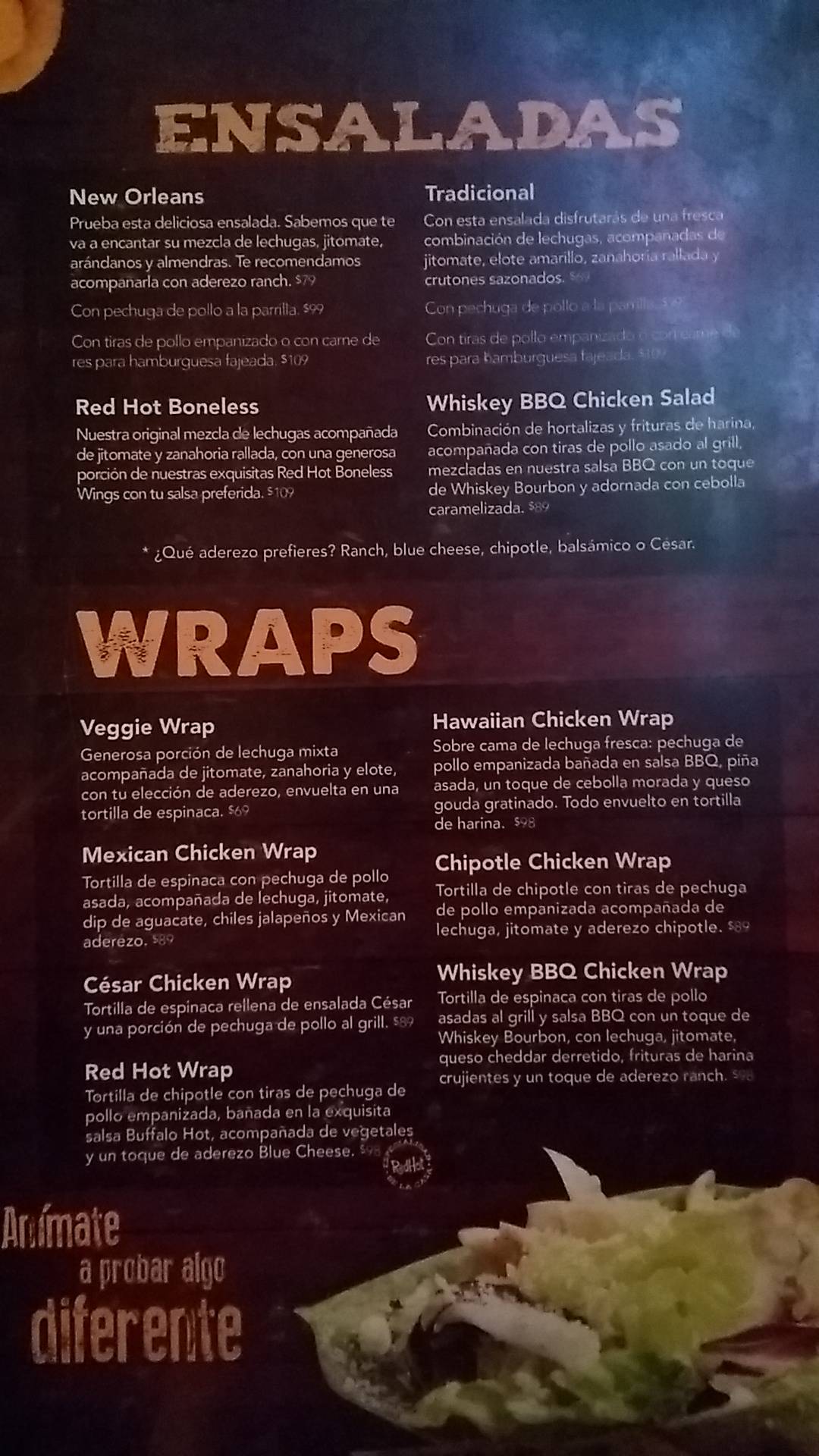 Carta del restaurante Red Hot Grill, Morelia
