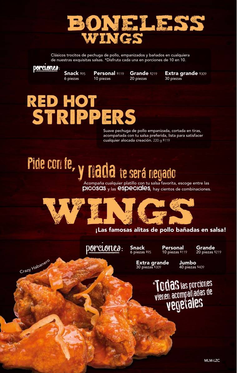 Carta del restaurante Red Hot Grill, Morelia