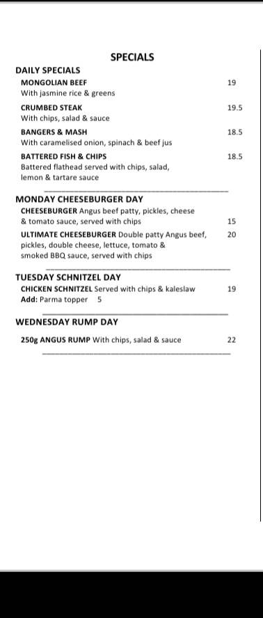 Menu at The Red Lion Hotel pub & bar, Allenstown