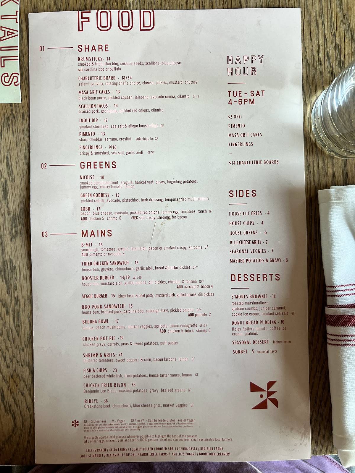 Menu at Red Rooster restaurant, Oklahoma City, N Walker Ave