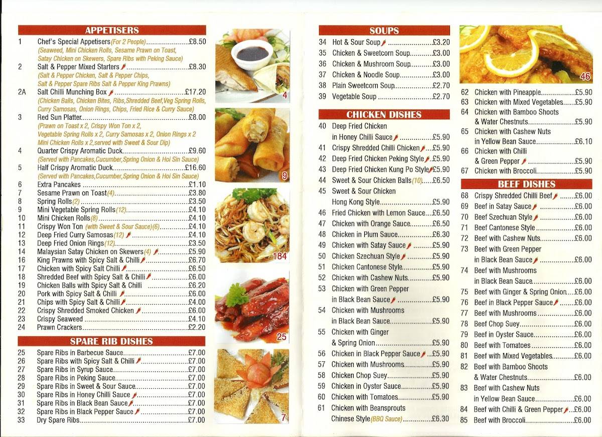 Menu at Red Sun fast food, Grimsby