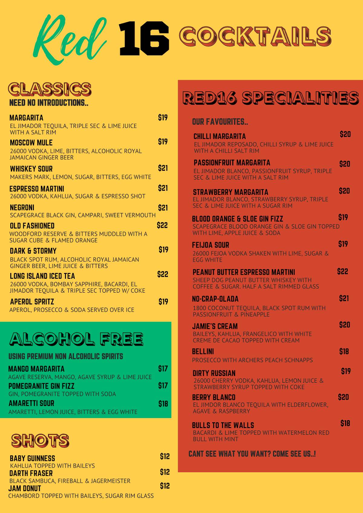 Menu at Red16 pub & bar, Nelson