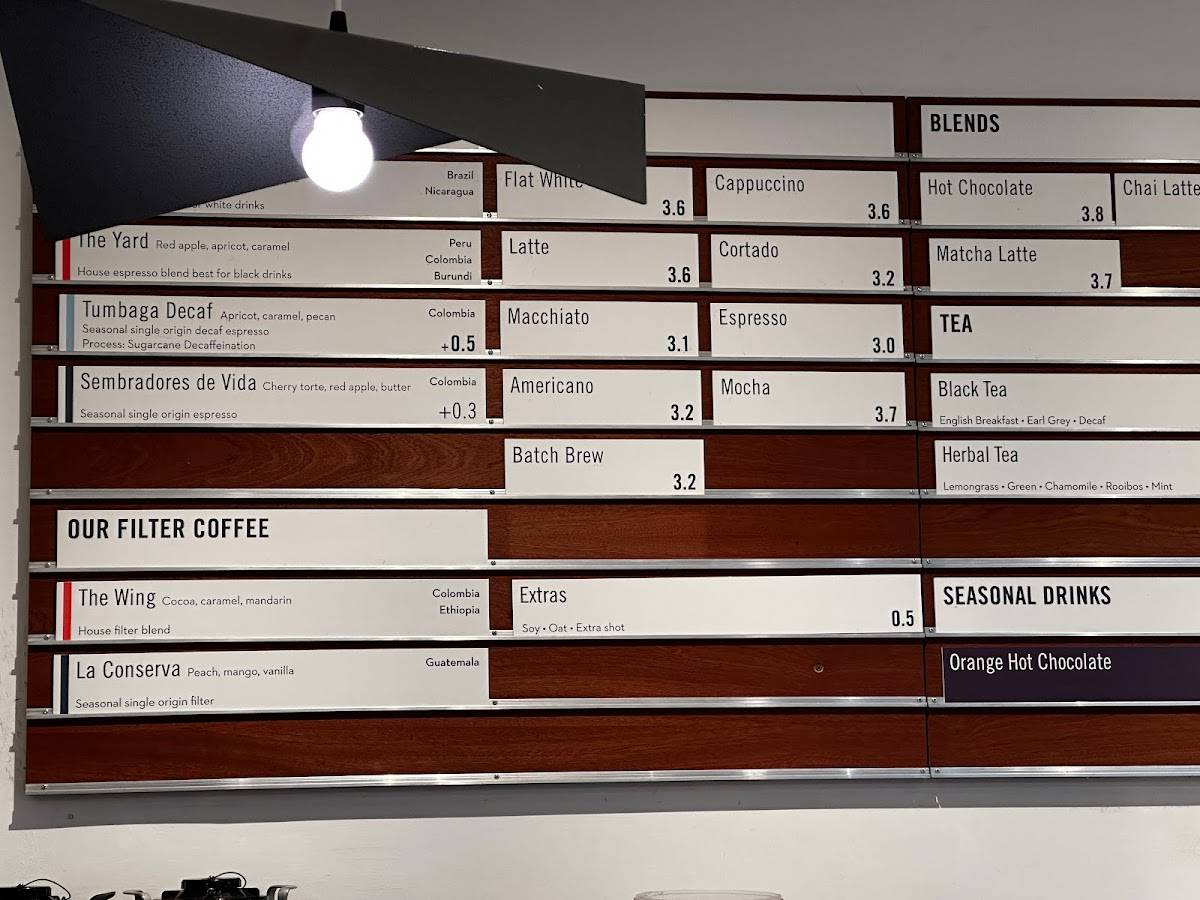 Menu at Redemption Roasters cafe, London, 84b Lamb's Conduit St