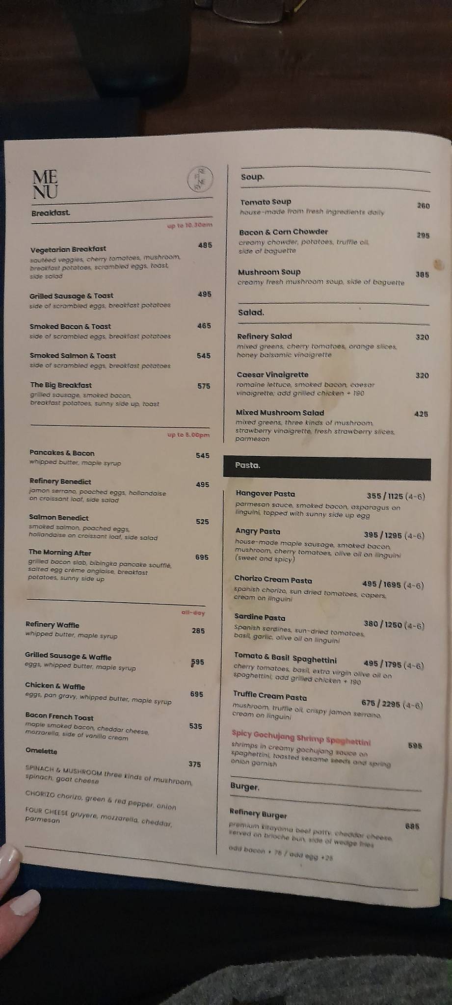 Menu at Refinery cafe, Makati, Joya Tower