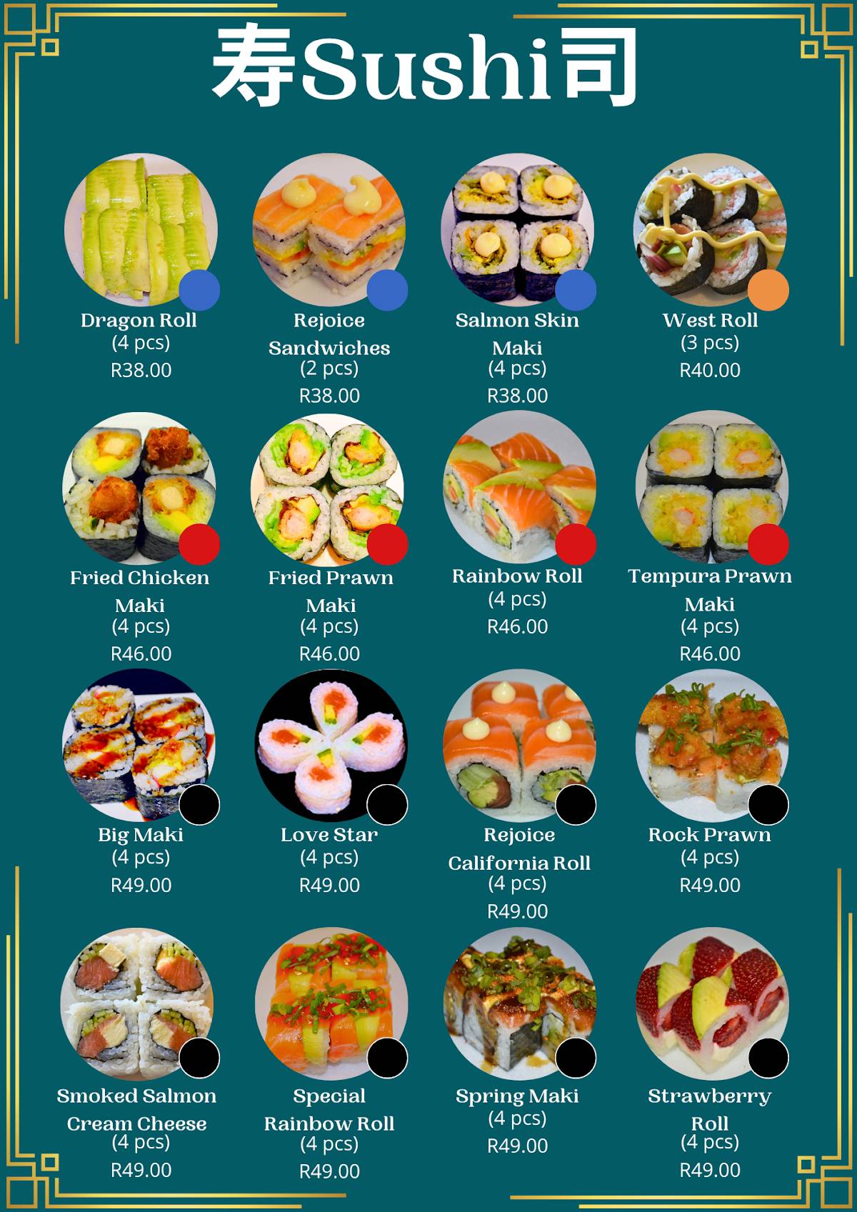 Menu at Rejoice sushi bar, Sandton