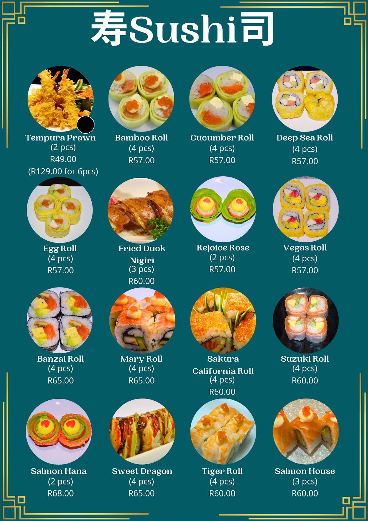 Menu at Rejoice sushi bar, Sandton