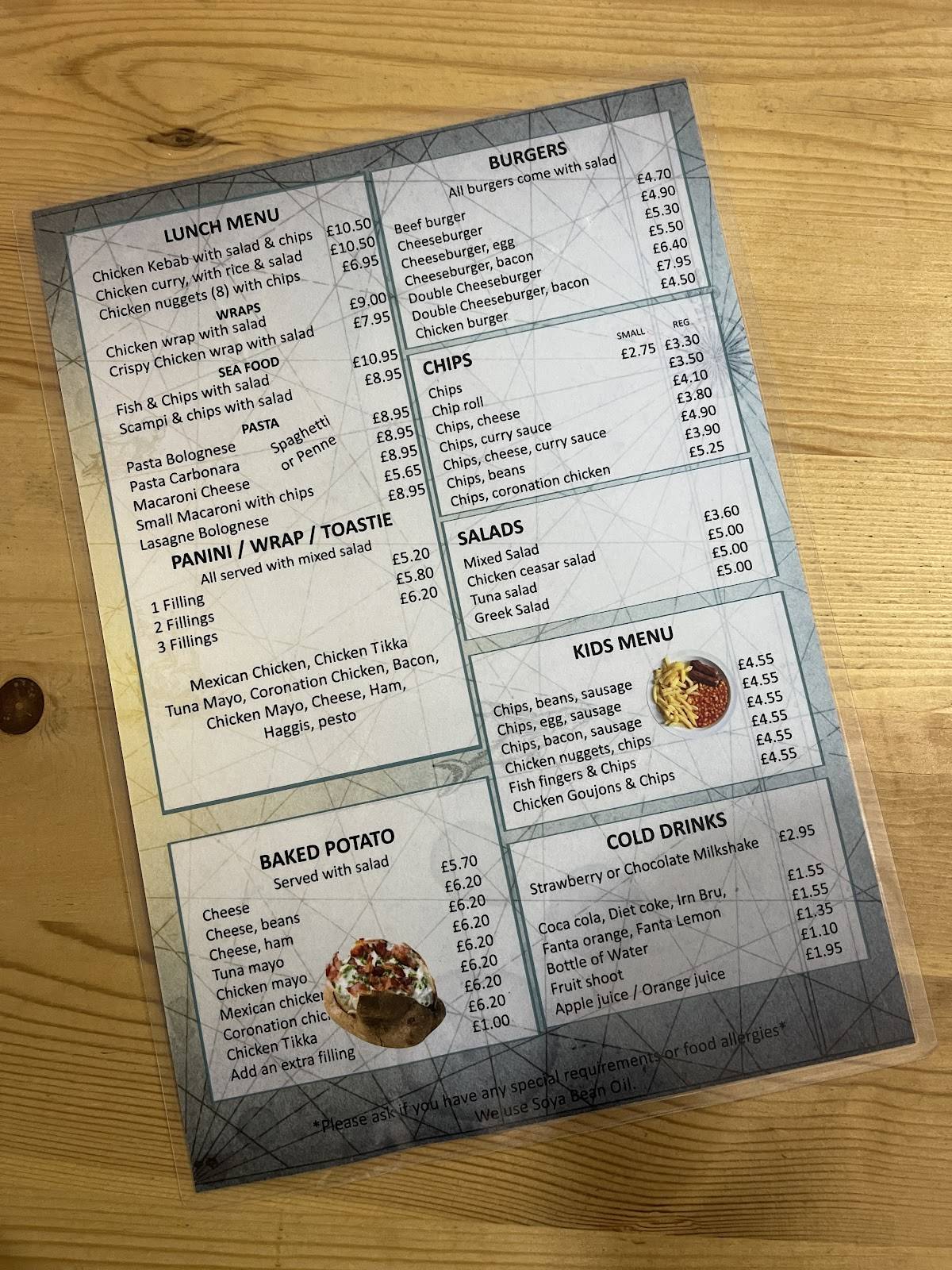 Menu at Renas cafe, Hawick