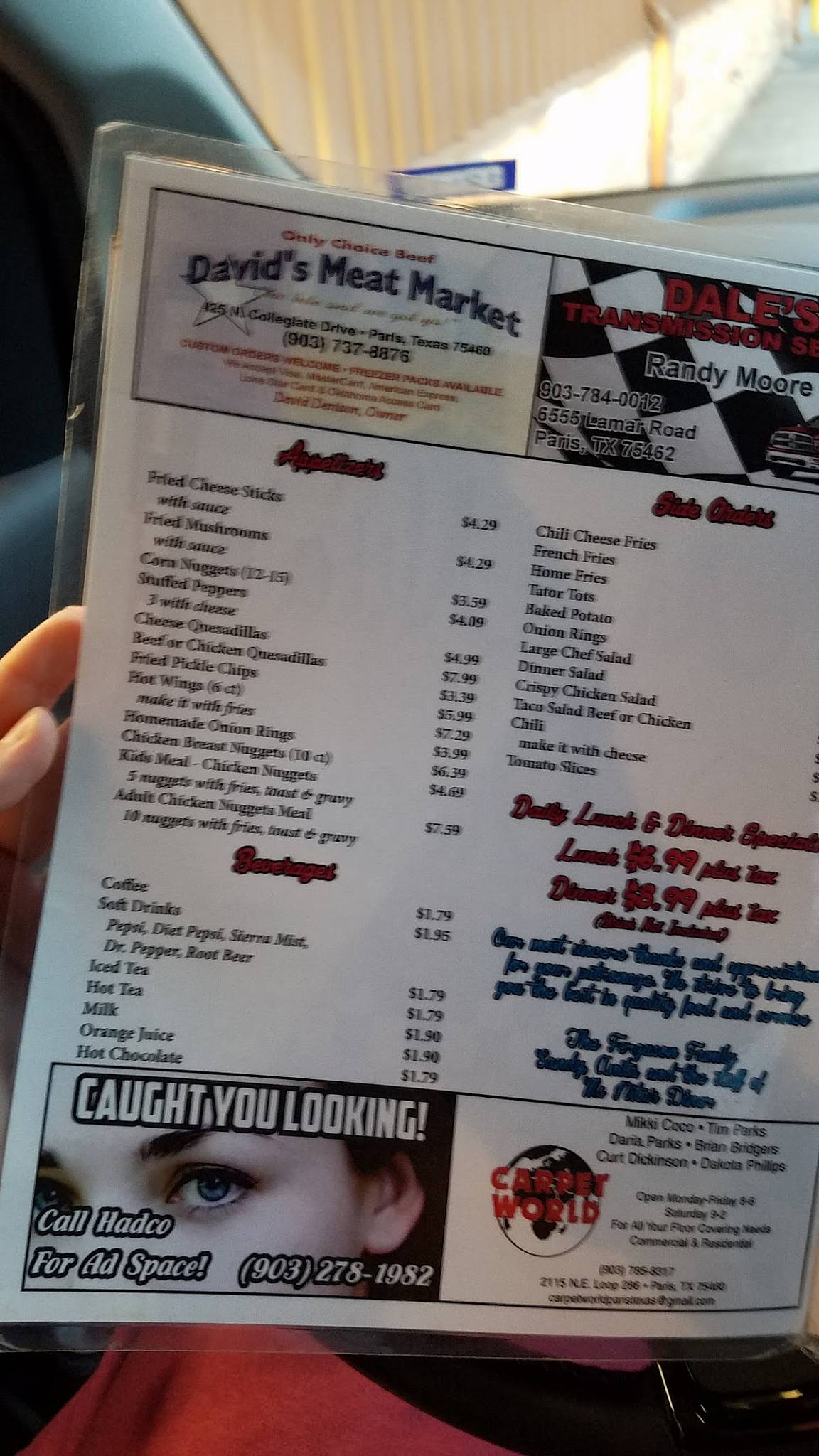 Menu at Rooster’s Country Cooking restaurant, Reno