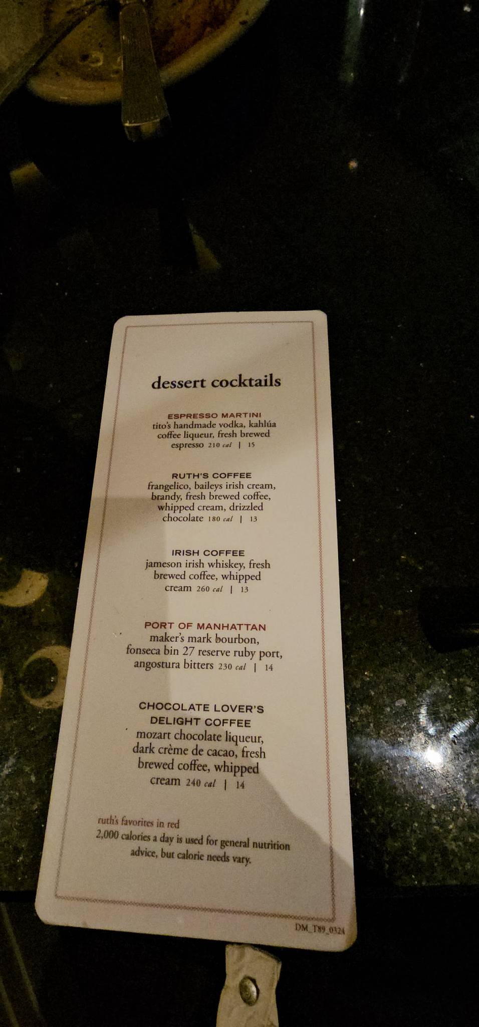 Menu at Ruth's Chris Steak House pub & bar, Reno