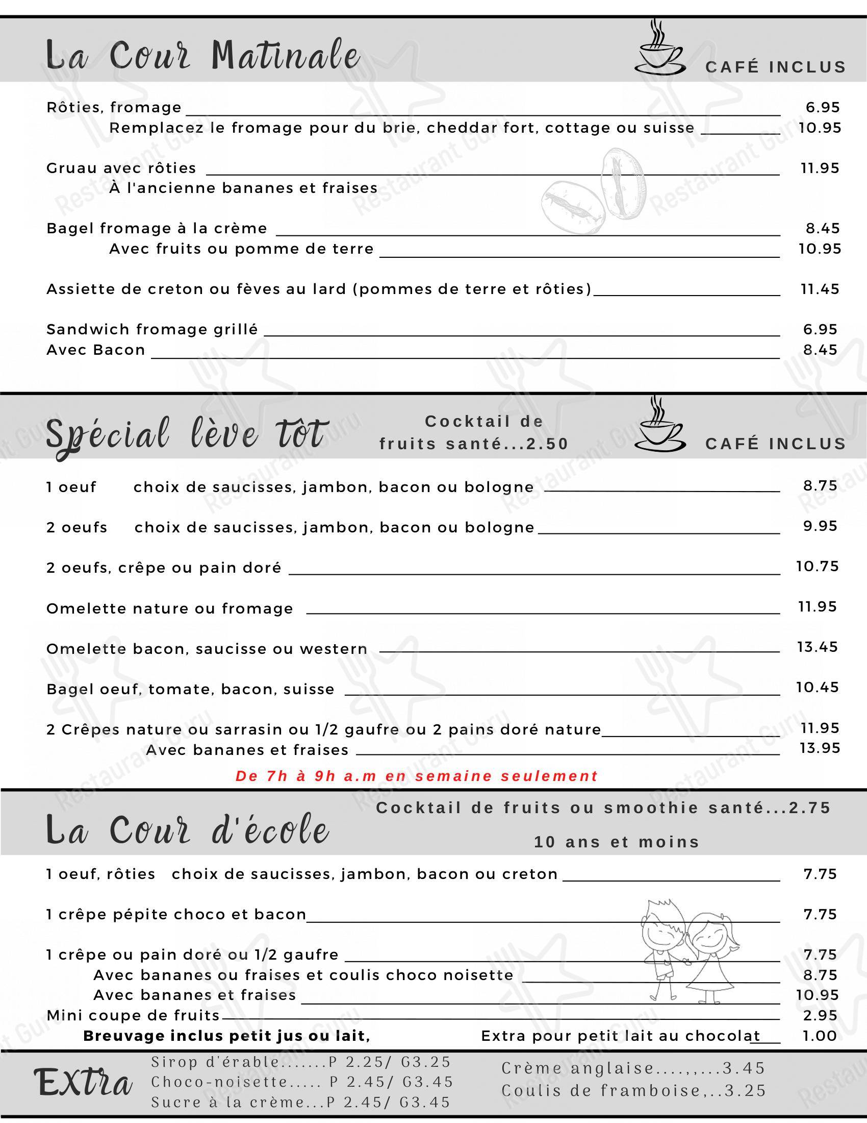 Menu au Le Café Des Cours, Repentigny