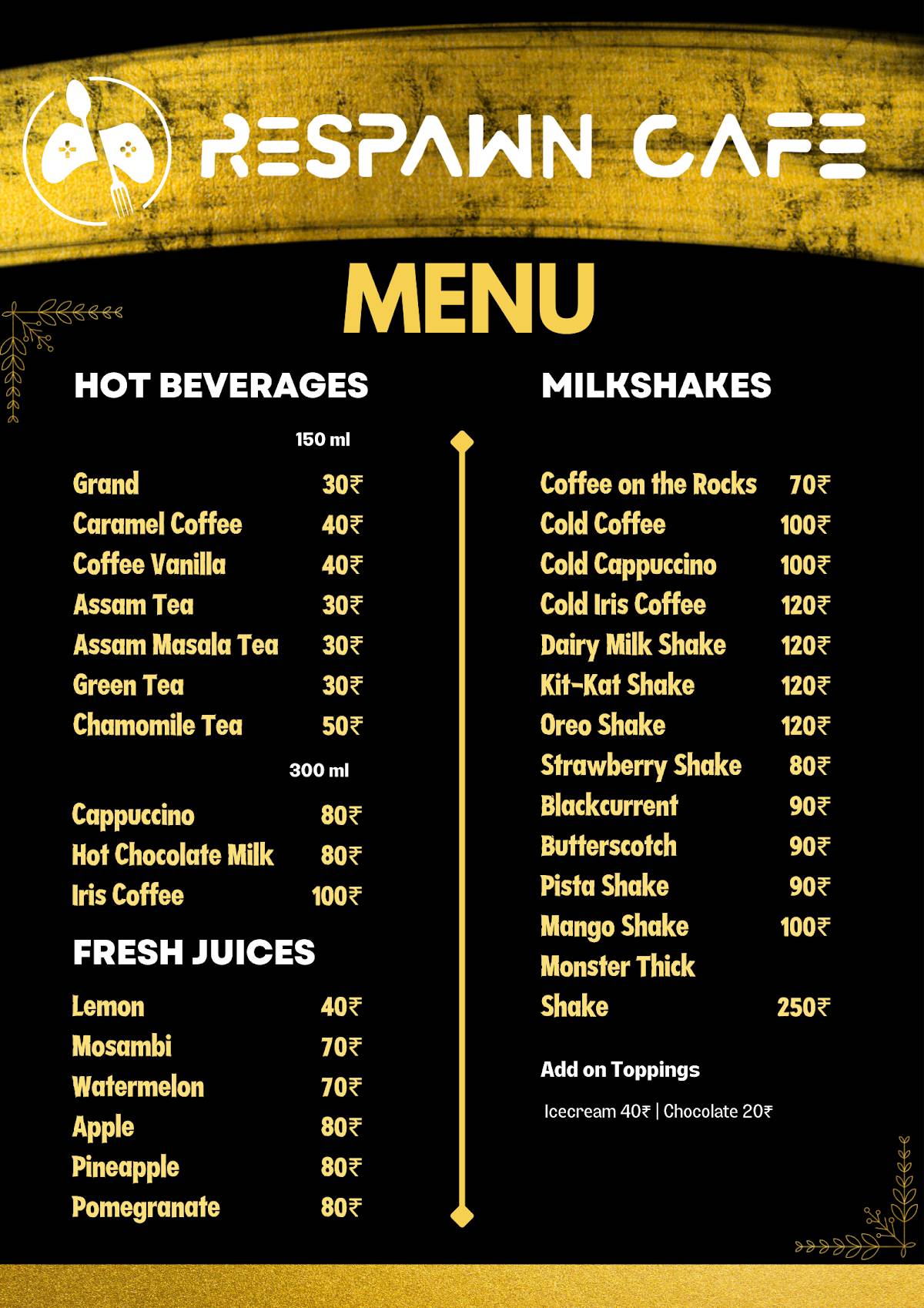 Menu at Respawn Cafe, Thoothukudi, 1/15 D /2 Poopalarayerpuram