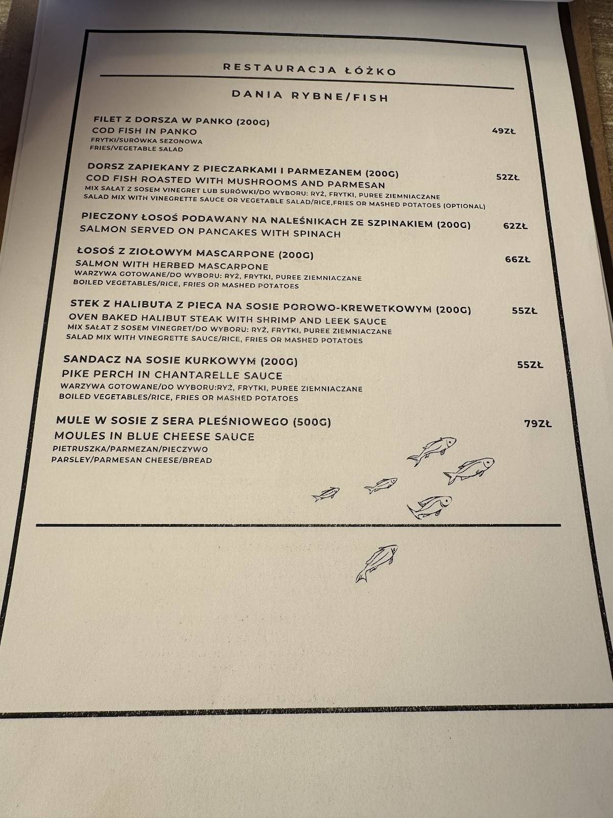 Menu at Restauracja „Łóżko” restaurant, Jastarnia, Księdza Bernarda ...