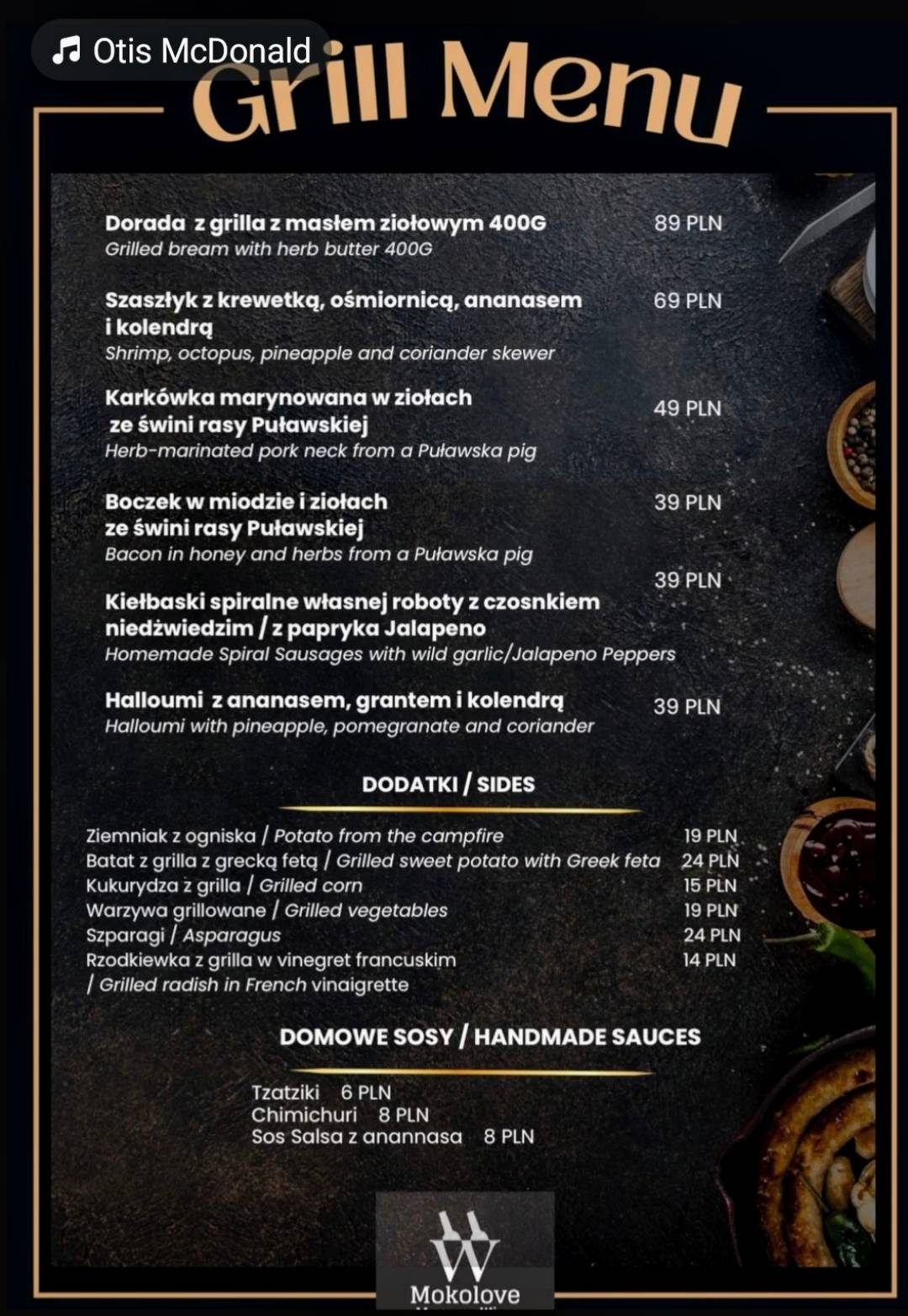 Menu at Restauracja Mokolove pizzeria, Warsaw