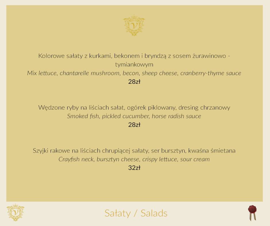 Menu at Restauracja Vivandier restaurant, Warsaw