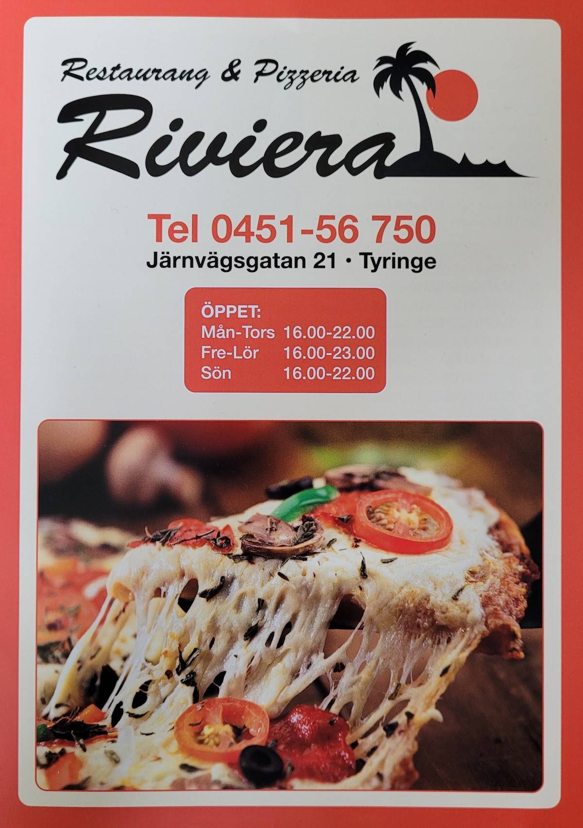 Menu at Restaurang & Pizzeria Riviera, Tyringe, Järnvägsgatan 21